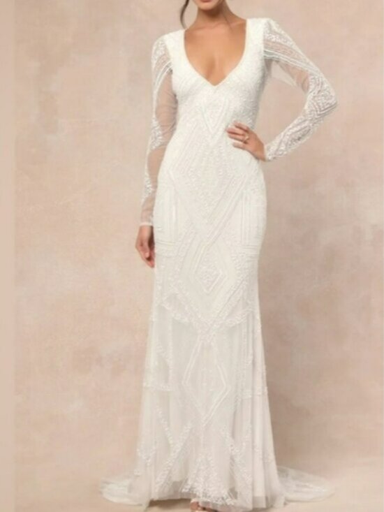 Lulus | Dresses | Lulus Deedra White Sequin Beaded Backless Maxi Dress ...